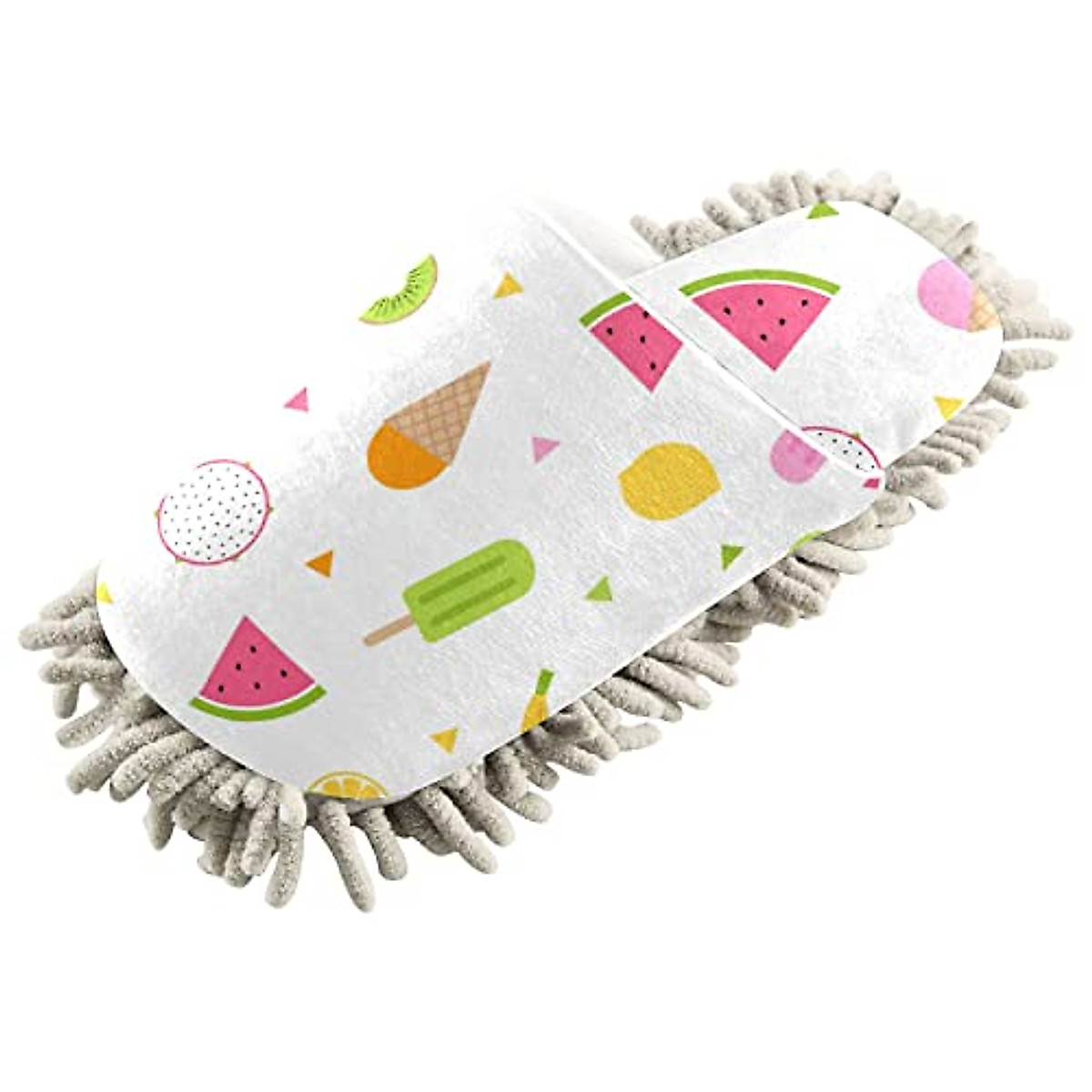 Microfiber Cleaning Slippers Cute Tropical Fruits Washable Mop Shoes Slipper for Men/Women House Floor Dust Cleaner, Size M