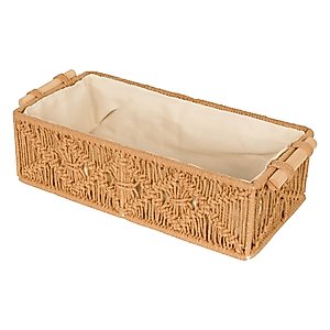 Purple Macrame Storage Basket, Boho Woven Decor Organizer for Countertop Toilet Tank Shelf Cabinet Bathroom Living Room Entryway