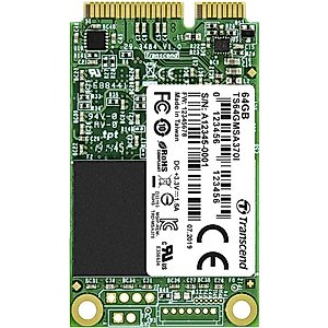Transcend 64GB, mSATA SSD, SATA3, MLC, Ind