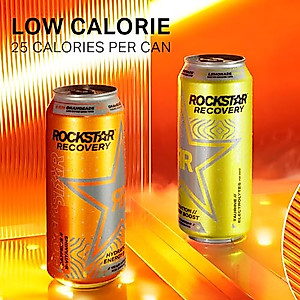 Rockstar Energy Drink with Caffeine Taurine and Electrolytes, Recovery Orange, 16 Fl Oz (Pack of 12)