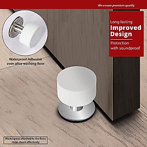 Door Stoppers with Extra Stickers, Door stoppers for Bottom of Door, Self-Adhesive Door Stop with White Rubber & Stainless Steel Body - Heavy Duty Sound Dampening Door Stopper for Home & Office