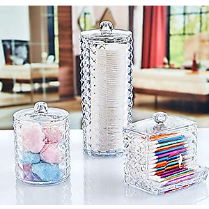 Aeon Design Makeup Organizer Set Cotton Ball,Cotton Pad And Q Tip Holder Vanity Organizer-Storage Containers On Bathroom Counters-Bathroom Organizer-Easy Organization With Compact Unique Design-3 Pack