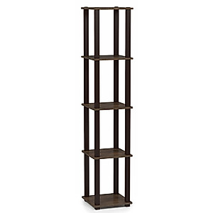 FURINNO Turn-S-Tube 5-Tier Corner Square Rack Display Shelf, Walnut/Brown
