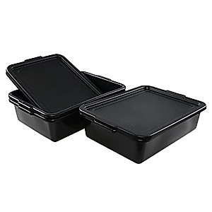 Buyitt 3-Pack Commercial Bus Box with Lid, Plastic Utility Bus Tubs, Black, F