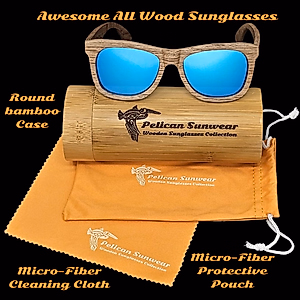 Pelican Sunwear Wood Sunglasses | Polarized | Vintage Wooden Frame | 100% UVA/UVB Protection | Bamboo Case | Men Women