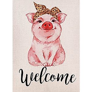 Welcome Summer Cheetah Bandana Pig Garden Flag Vertical Double Sized Home Holiday Party Yard Outdoor Decoration 12.5 x 18 Inch