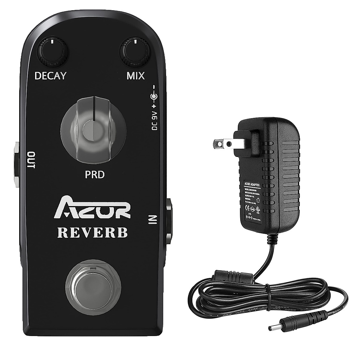AZOR Pedal Power Adapter with Digital Reverb Guitar Effect Pedal Plate Reverb Hall and Church,Space Guitar Effect with True Bypass Aluminum Alloy