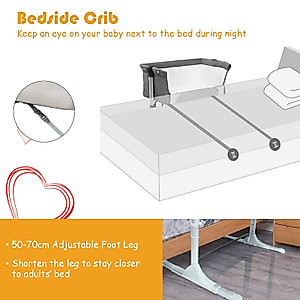 HONEY JOY Baby Bedside Crib, Newborn Bassinet Bedside Sleeper, Adjustable Height & Angle, Detachable &Washable Mattress, Breathable Mesh, Straps, Portable Travel Bed Side Bassinet for Infants(Beige)