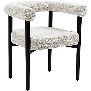 Meridian Furniture 560Cream-C Hyatt Collection Mid-Century Modern Dining Chair with Solid Wood Black Finish, Rich Cream Boucle Fabric, 26.5" W x 22" D x 28" H, Cream