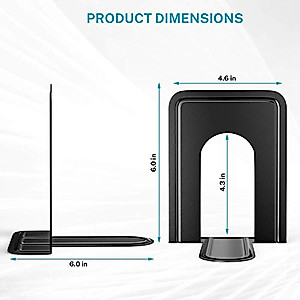 (Bundle of 2 Sets) MaxGear Book Ends Universal Premium Bookends for Shelves, Non-Skid Bookend, Heavy Duty Metal Book End, Book Stopper for Books/Movies/CDs, 6.5 x 5 x 5.75 in, Black (3 Pairs)