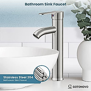 gotonovo Bathroom Sink Faucet Lavatory Vanity Mixer Bar Tap Combo Single Hole Single Handle Deck Mount with Water Supply Lines Brushed Nickel Vessel with Metal Pop Up Drain
