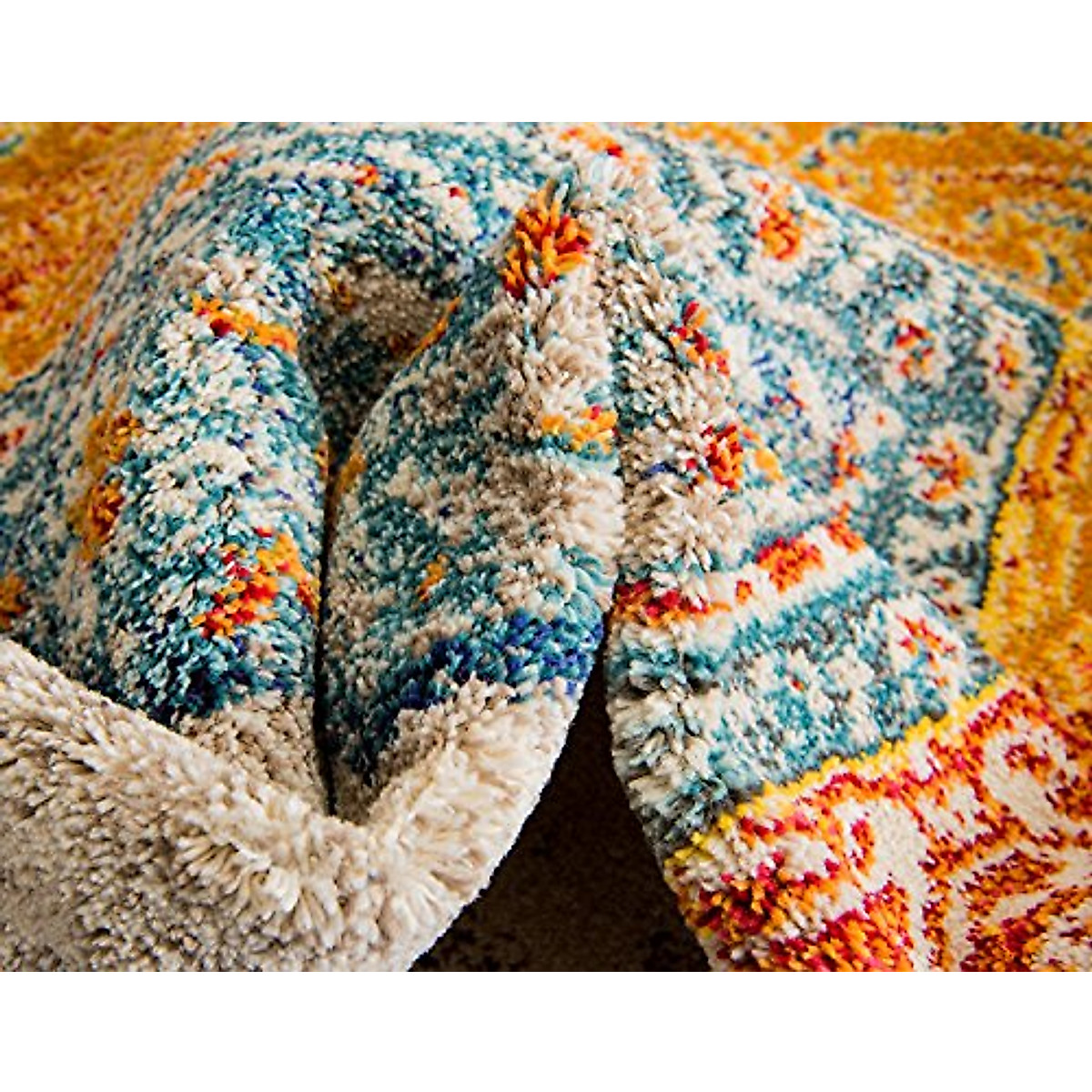 Unique Loom Vita Collection Bright Over-Dyed Traditional Vintage Area Rug, 8 ft x 10 ft, Blue/Orange