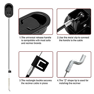 Nonley Recliner Pull Handle, Universal Recliner Replacement Parts, Plastic Sofa Chair Recliner Release Pull Handle with Cable, Fits Most Major Recliner Couch Sofa Chair Furniture