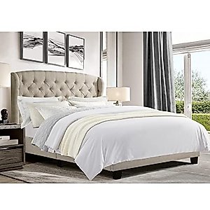 Rosevera Benicia Bed Frame,Platform Bed Frame with Signature Design Adjustable Headboard,Fabric Upholstered with Button Tufted Bed for Bedroom,Wood Slat Support,Eesy Assembly,King,Textile Beige