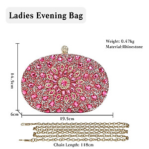 CORIOS Rhinestone Evening Bag for Women Sparkly Sequin Purse Bridal Wedding Handbag Glitter Shoulder Bag Crystal Clutch Bag Elegant Crossbody Bag for Wedding Banquet Cocktail Prom Party Rose