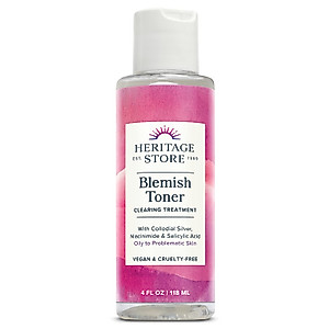 Heritage Store Blemish Toner Acne Treatment 2% Salicylic Acid, Tea Tree Oil & Niacinamide Oily Skin Vegan 4oz 60 Day Money Back Guarantee