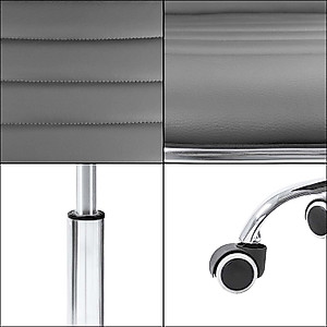 Homall Modern Adjustable Low Back Armless Ribbed Task Office Desk Vanity Swivel Rolling Leather Computer Conference Chair (Gray)