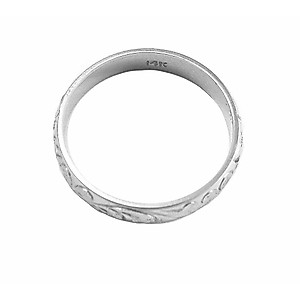 Arthur's Jewelry 14K white gold custom hand engraved Hawaiian queen plumeria scroll band ring 4mm size 9.5