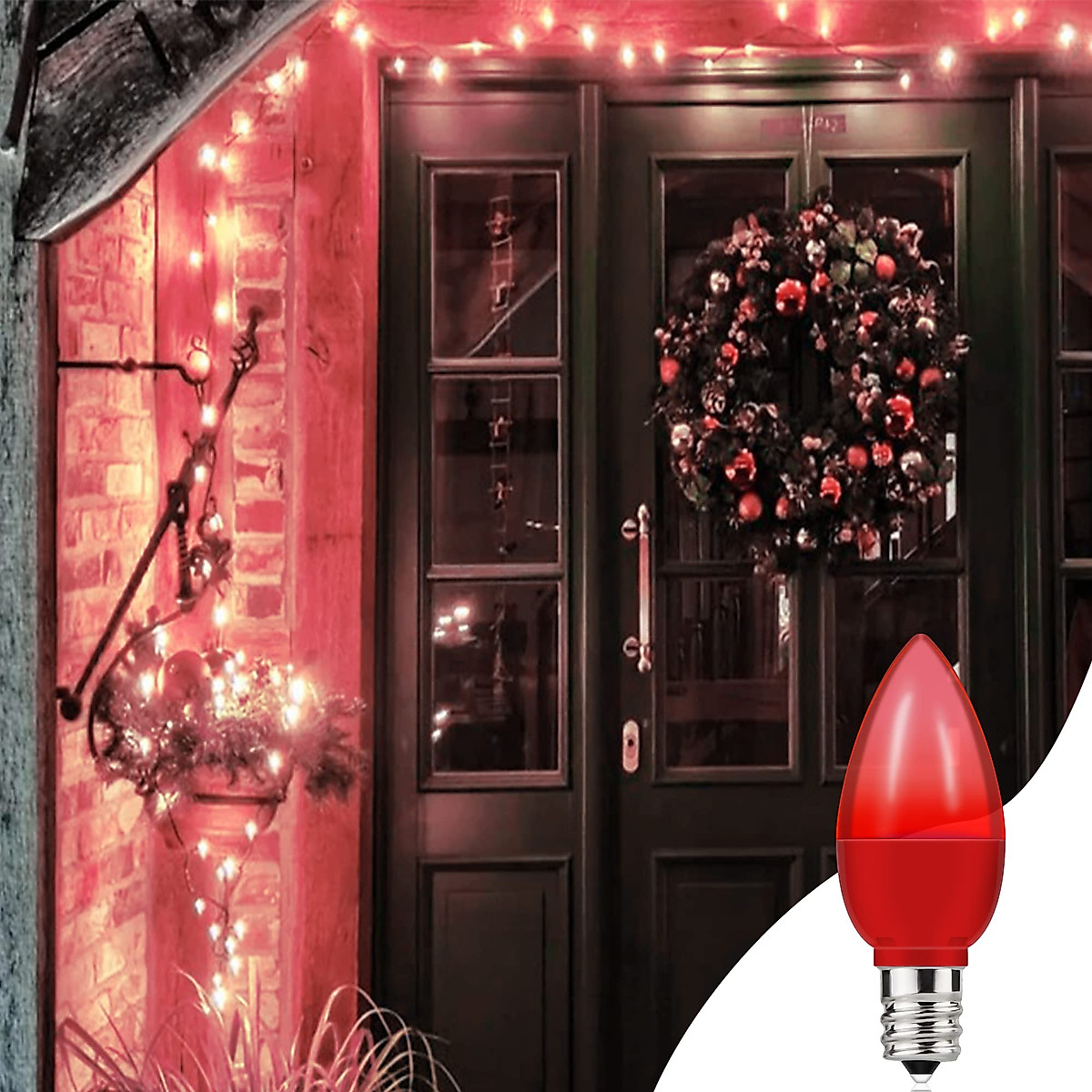 Flaspar C7 Red Night Light Bulb, E12 Candelabra Base Light Bulbs, C7 Colored Bulb 10W Equivalent Suitable for Halloween Night Lights, Decorative Lights and Christmas Strings, 6 Pack