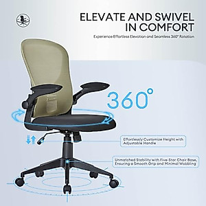 Office Chair, Breathable Mesh Desk Chair, Comfortable Ergonomic Computer Chair with Thick Cushion, Adjustable Lumbar Support and 90° Flip Up Armrest (Yellow)
