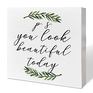 Home Office Desk Wooden Box Sign Decor, You Look Beautiful Today, Inspirational Quotes Desk Decor Motivational Desk Decorations for Women Girls Teens Student Office Classroom School