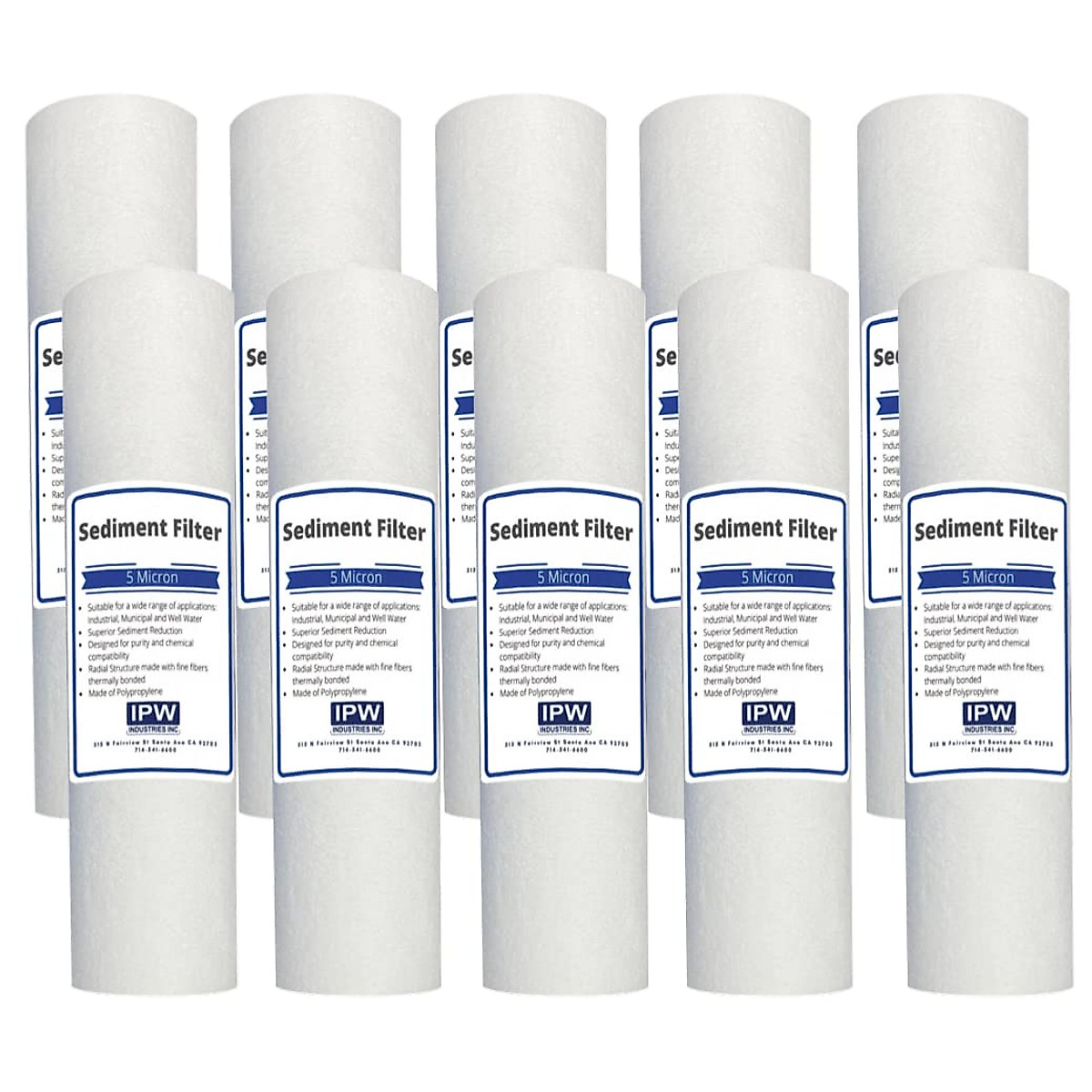 10-Pack Compatible with HF-360 Polypropylene Sediment Filter - Universal 10-inch 5-Micron Cartridge for Culligan HF-360 Whole House Sediment Filter Clear Housing