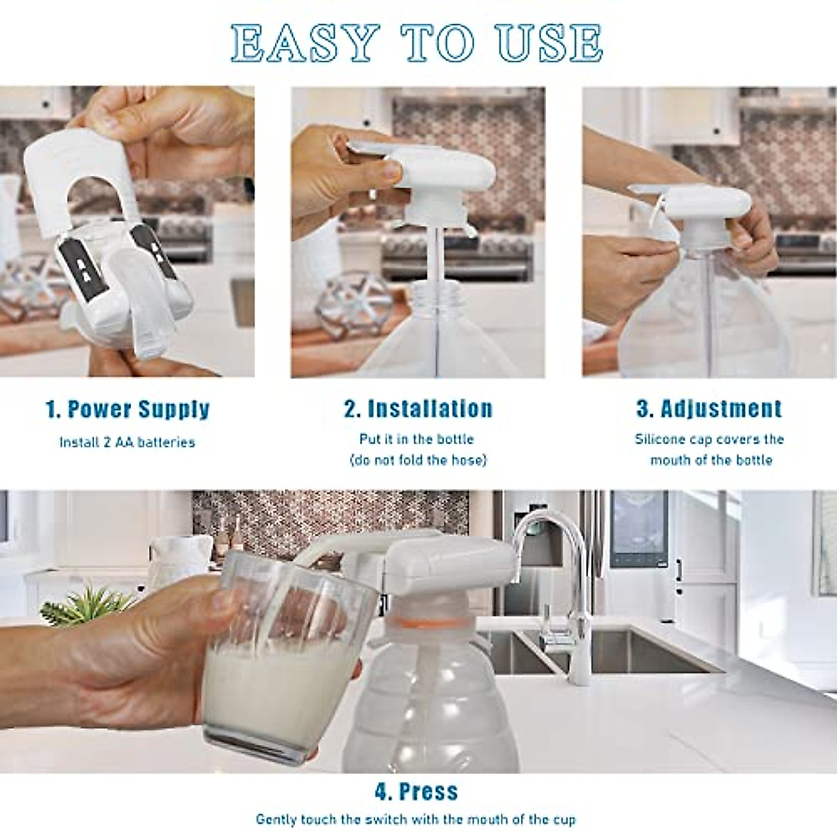 Milk Dispenser for Fridge Gallon, Automatic Drink Dispenser with Cleaning Brush, Milk Jug Dispenser, Electric Tap for Milk Juice Water, Drink Dispensers for Parties Home Kitchen (2Pack, White)