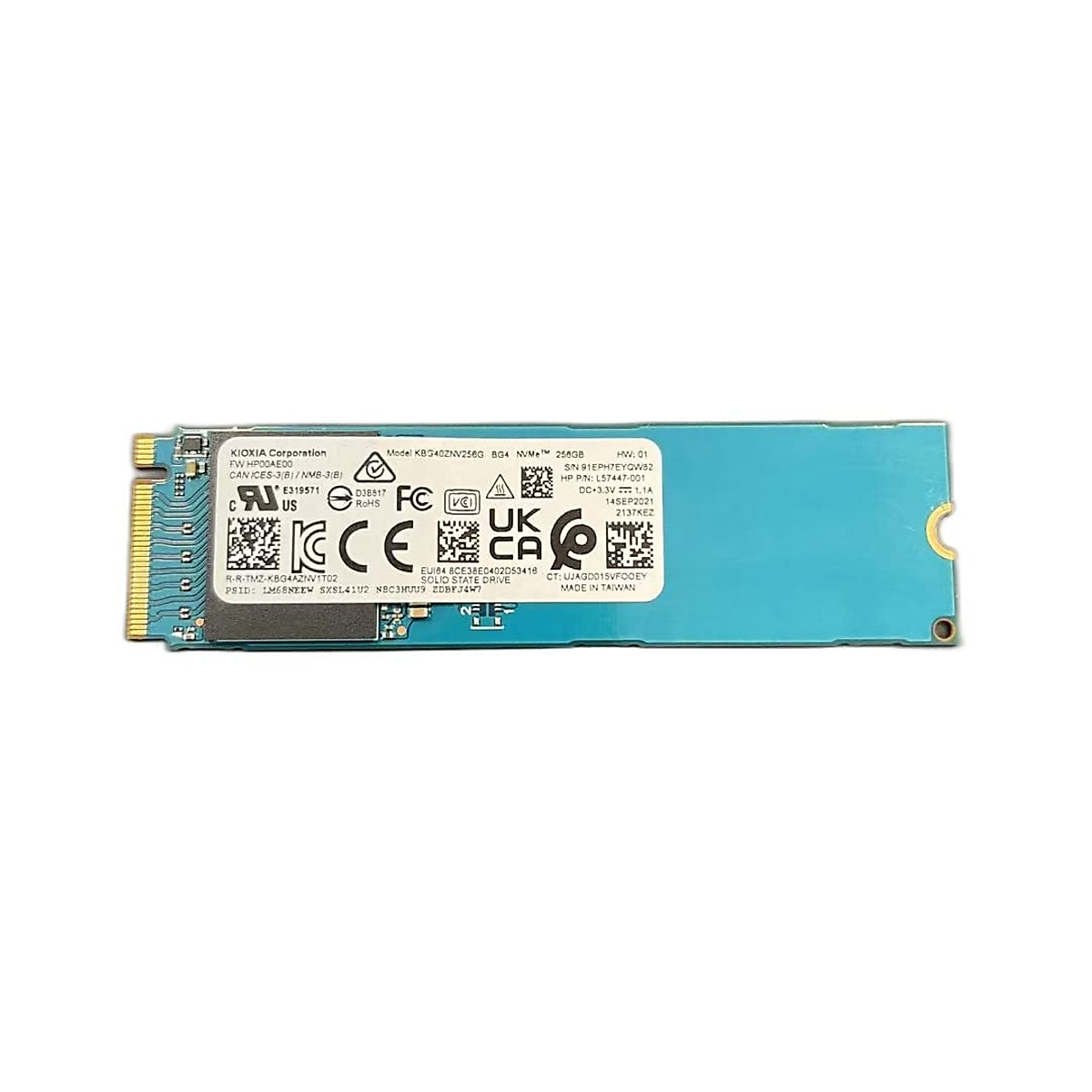 KIOXIA Internal SSD, 256GB PCIe Gen 3 x 4 NVMe Solid State Drive, M.2 2280, Model KBG40ZNV256G, OEM Package