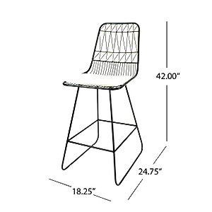 GDFStudio Outdoor Counter Stools, 26" Seats, Modern, Geometric, Black Iron Frames with Ivory Cushion (Set of 2)