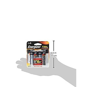 Energizer D Batteries, Max Premium D Cell Batteries Alkaline, 4 Count