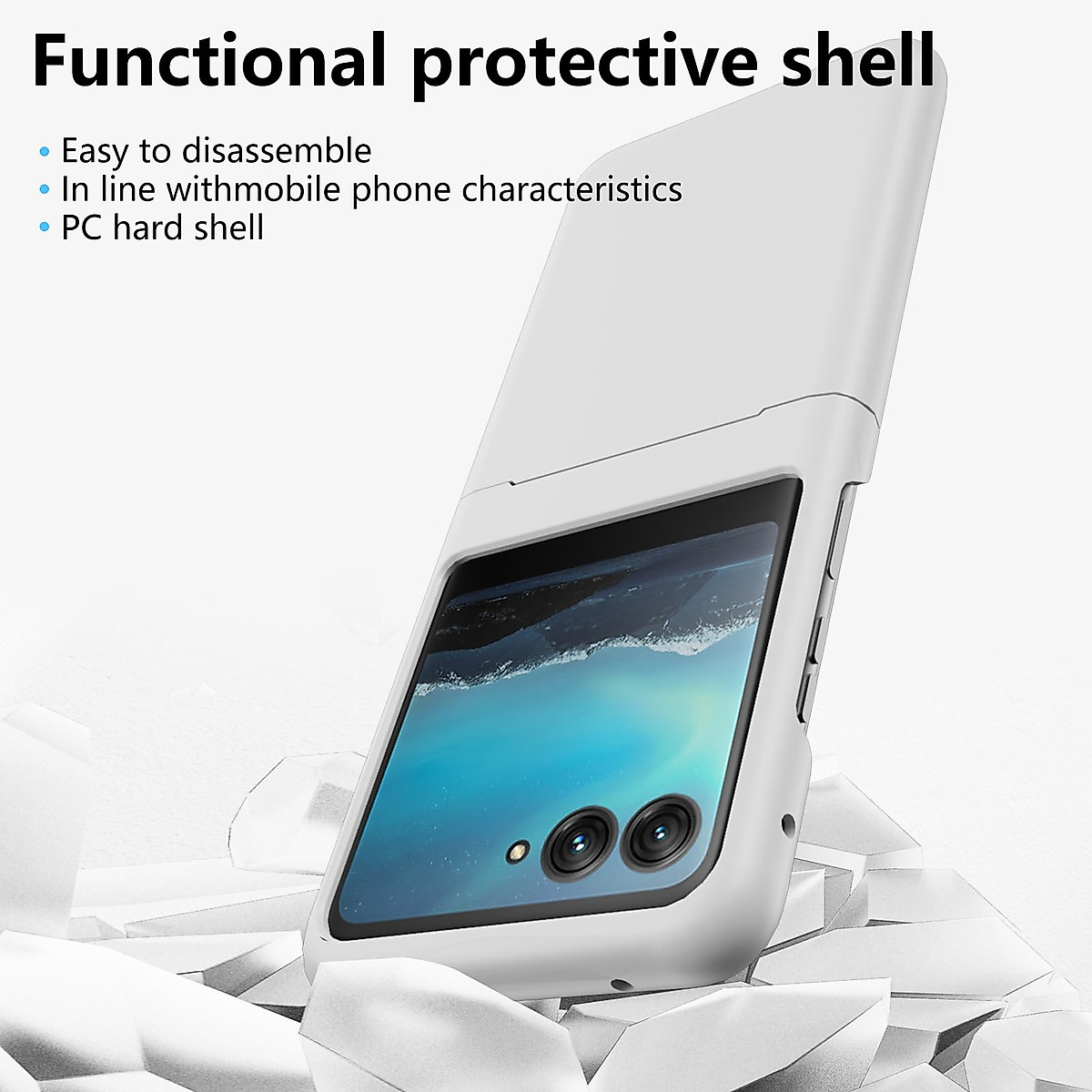 Yuanjing for Moto Razr 40 Ultra case (Screen Protector Included) Thin Hard PC Phone case for Moto Razr 40+ (White)