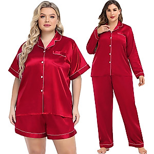 SWOMOG Women’s Pajama Long Sleeve Sleepwear Two Piece Pajamas Set Soft Pj Lounge Sets Red