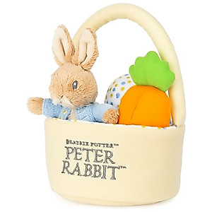 GUND Beatrix Potter Peter Rabbit Easter Basket Sensory Toy Playset, 4-Piece Plush Toy Playset for Ages 1 and Up, 8.5”