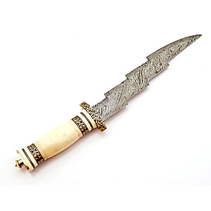 Skokie Knives Custom Damascus Steel Hunting Knife Camel Bone Handle-Handmade Premium Quality Edge Fixed Blade–Multipurpose–Ideal for Survival Camping Hiking Outdoor Every Day Carry Professional