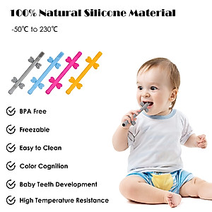 Hollow Teething Tubes with Safety Shield， Silicone Teether Toy for Babies 3-18 Months， BPA Free/Freezable Toddler Baby teether Toothbrush-Easy to Clean(Four-Color)