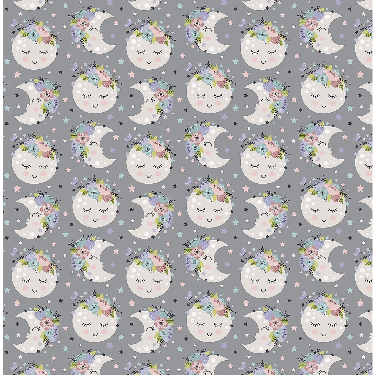 Stesha Party Floral Moon Baby Shower Wrapping Paper - Folded Flat 30 x 20 Inch - 3 Sheets