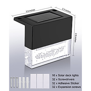 16 Pack Solar Deck Lights Fence Solar Lights Waterproof LED Solar Step Light, 2 Lighting Modes, Warm White/Color Changing, Outdoor Step Light for Patio, Steps, Pool, Railing, Stairs Decoration