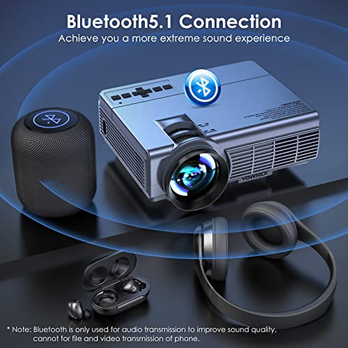 Projector with WiFi and Bluetooth, 5G WiFi Native 1080P 9500L YOWHICK Outdoor Projector 4K Support, Mini Portable Movie Projector with Screen, for HDMI, VGA, USB, Laptop, iOS & Android Phone