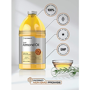 Horbäach Sweet Almond Oil 64 fl oz | for Hair and Skin | Cold Pressed & Hexane Free | Bulk Size Carrier Oil | Vegan, Non-GMO, Cruelty Free