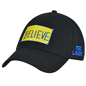 Concept One Ted Lasso Dad Hat, Believe Print Cotton Adjustable Baseball Cap with Curved Brim, Black, One Size