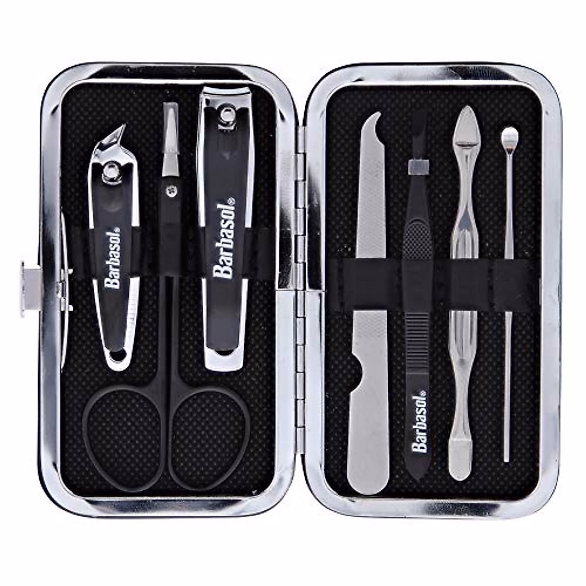 Barbasol 8 Piece Travel Manicure Set with Scissors, Nail Clippers, Nail File, Tweezers, Cuticle Pushers and Travel Case
