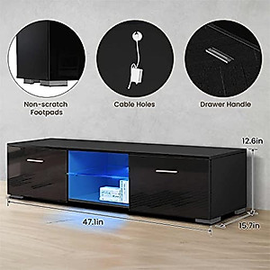 KUJYBG LED TV Tables for Living Room 57 Inch TV Cabinet Stands Furniture TV Unit Bracket with 2 Drawers and Glass Shelves