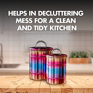 Amici Home Rainbow Metal Storage Canister | Set of 2 | Airtight Lid | 38 & 64 Ounce Capacity | Modern Home Décor | Decorative Metal Canisters for Kitchen Countertop