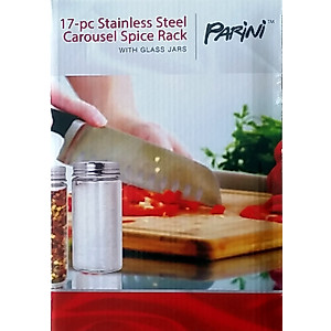 17 Pc Stainless Steel Carousel Spice Rack with Glass Jars