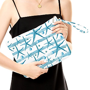 Makeup Bag, Wet Dry Bag, Toiletry Bag, Diaper Bag Waterproof Large Capacity Travel Cosmetic Bag, Zipper Pouch for Women, Girls, Mom, Sister, Friends, Wet Bag Ocean Sea Shells Beach Starfish Decor.07