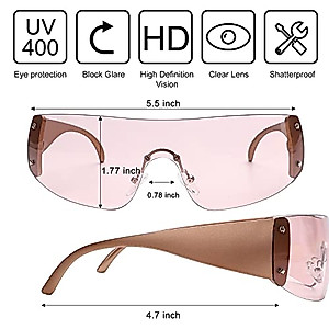 GUVIVI Y2K Sunglasses For Women Men Fashion Shield Rimless Wrap Around Sunglass Gradient Lens Y2K Trendy Sun Glasses