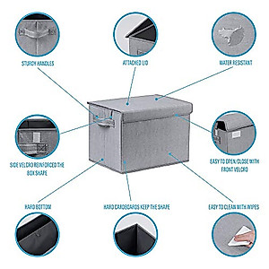 VENO 4 Pack Large Collapsible Storage Bin with Lid, Decorative Box, Cube, Organizer, Container for Home Office Shelf Closet Toys Clothes Sundries, Reusable and Sustainable (Gray - Set of 4)