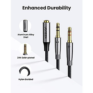 UGREEN Headphone Splitter Adapter 3.5mm 2 Male to Female Smartphone Headset Cable Mic and Speaker Combo to PC Audio Splitter Compatible with Separate Mic and Audio Ports Computer Laptop