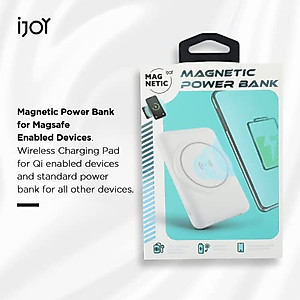iJoy Magnetic Power Bank- 5000 MAH Portable Charger Power Bank Compatible with Magsafe– Wireless Charger with Lightning/USB/USB C Ports- Wireless Charger Power Bank and Magnetic Battery Pack