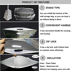 Ohara Insulated Easy Zip Lock Resealable Aluminum Sandwich Bag - Reusable Thermal Lunch Snack Bento Picnic Hot & Cold Pouch (10, Small)